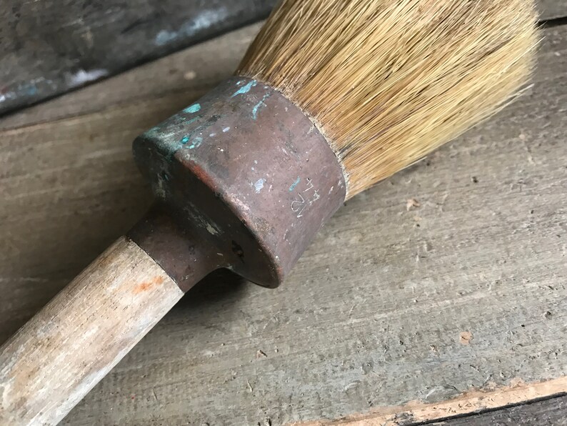 French Copper Paint Brush Industrial Decor Round Brush Wood - Etsy