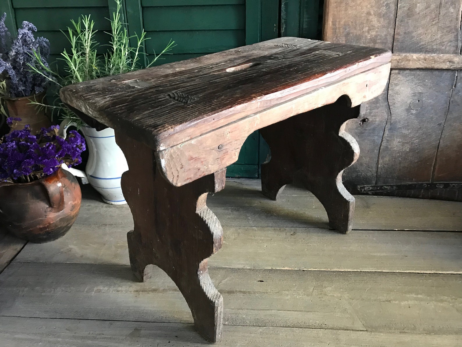 Rustic Wood Stool Charming Hardwood Bench European Farmhouse - Etsy