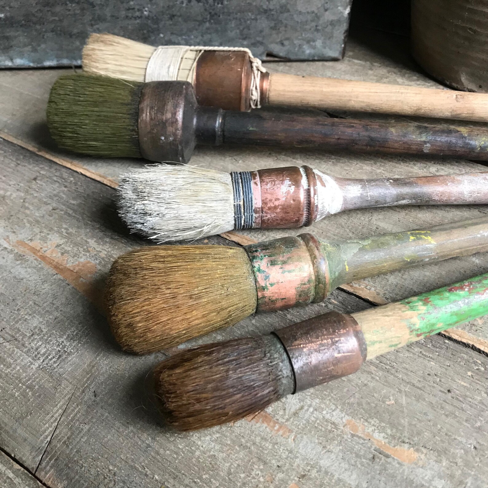 French Copper Paint Brush, Large Round Brush, Industrial Decor, Wood ...
