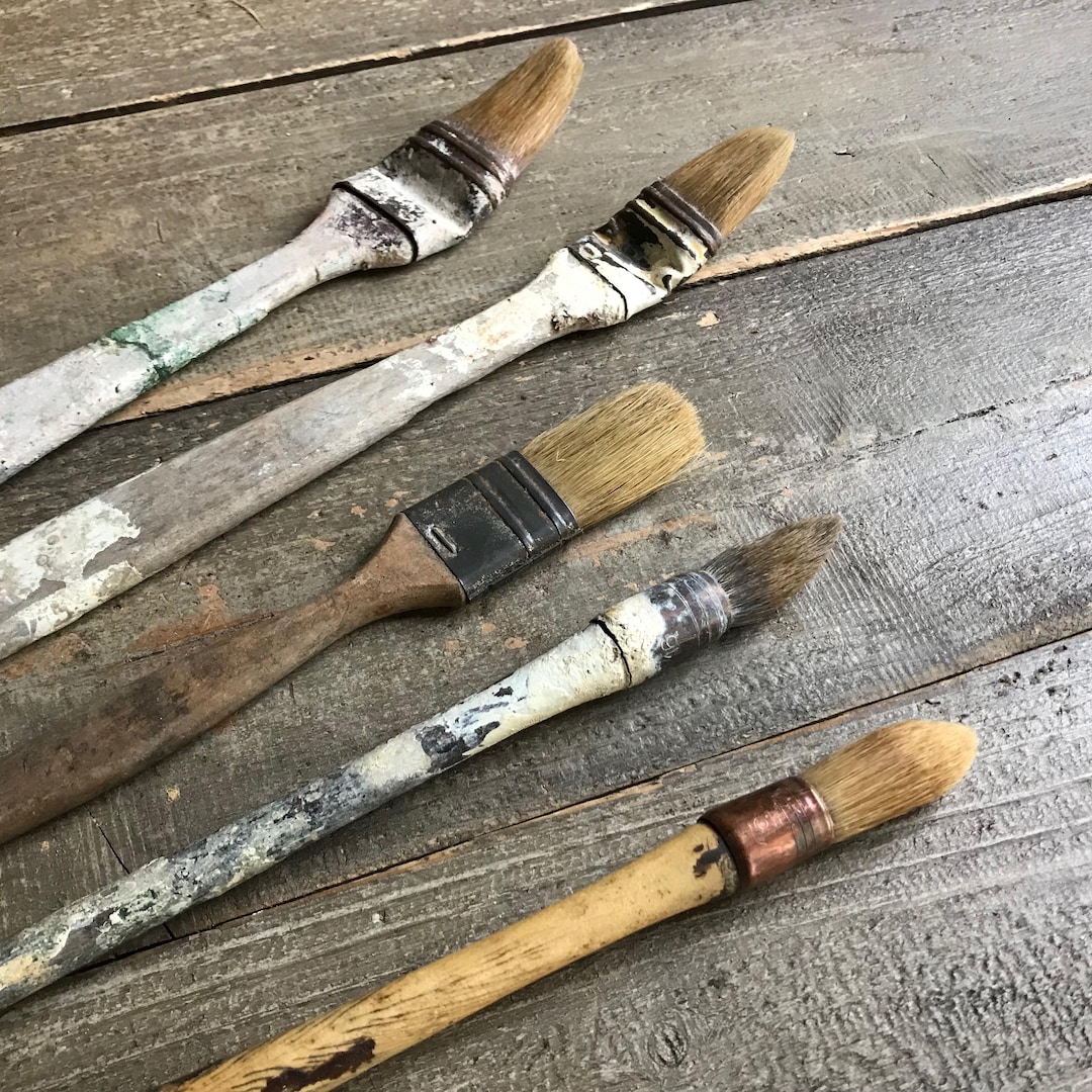1 French Copper Paint Brush, Industrial Decor, Round Brush, Wood Handle ...
