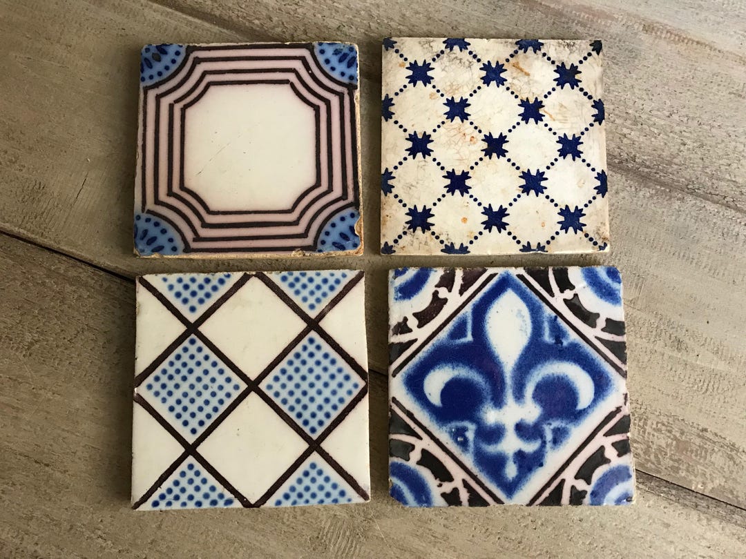 1 Antique French Tile, Blue and White, Gien Faïence, Rustic French ...