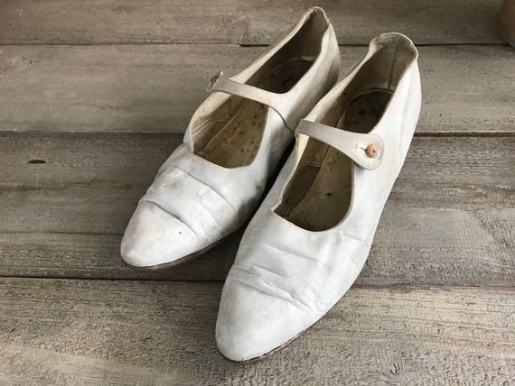 French White Kid Leather Shoes, Mary Jane Shoes, 192… - Gem