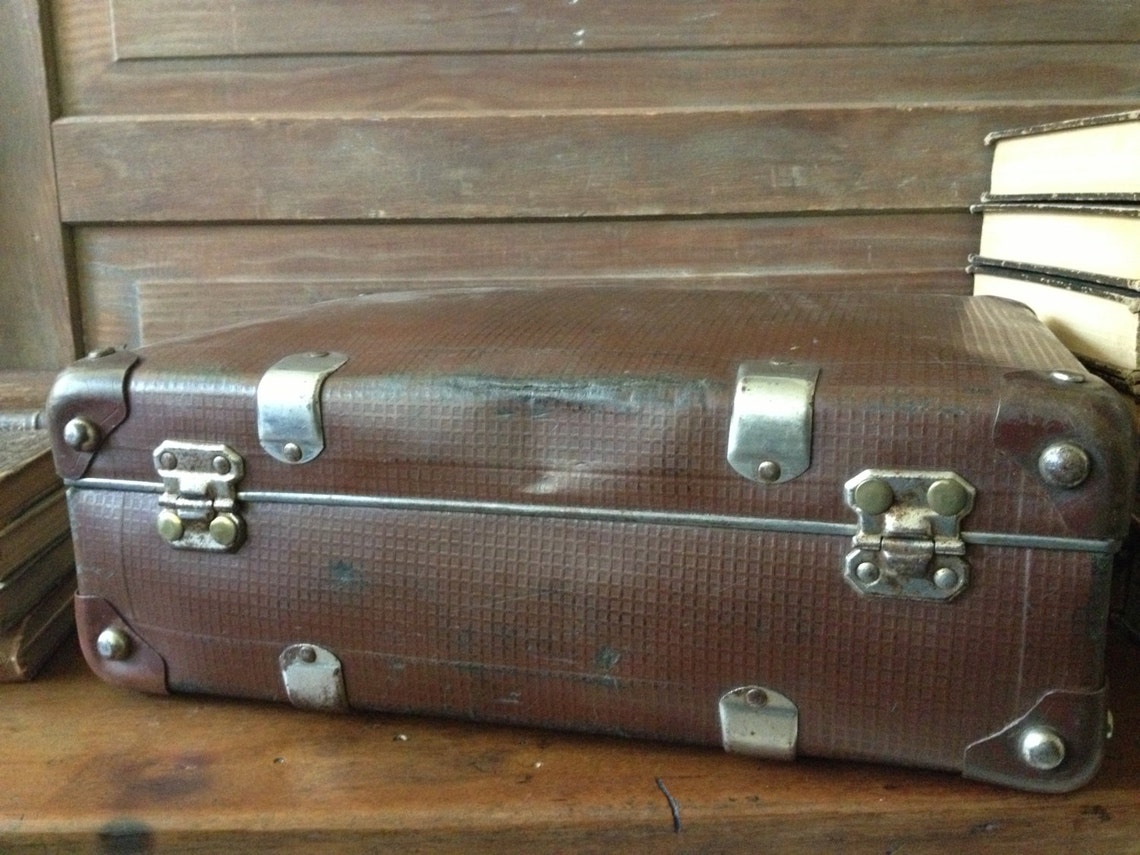 French Suitcase Luggage Brown Silver Metal Frame Case Leather - Etsy