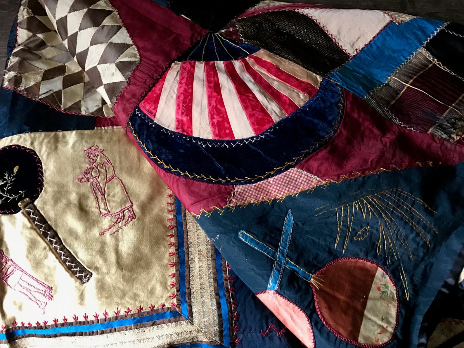 Victorian Crazy Quilt Silk Satin Velvet Hand Sewn Embroidery | Etsy