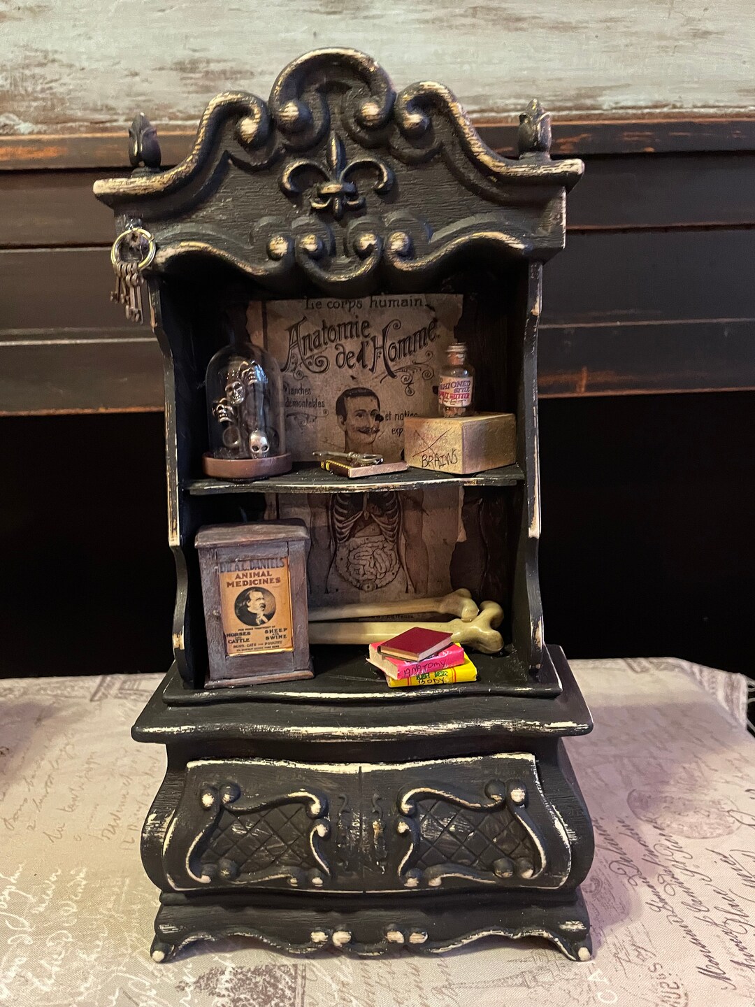 Miniature Wardrobe Bookshelf Loaded With Spell Books, Shrunken Heads ...