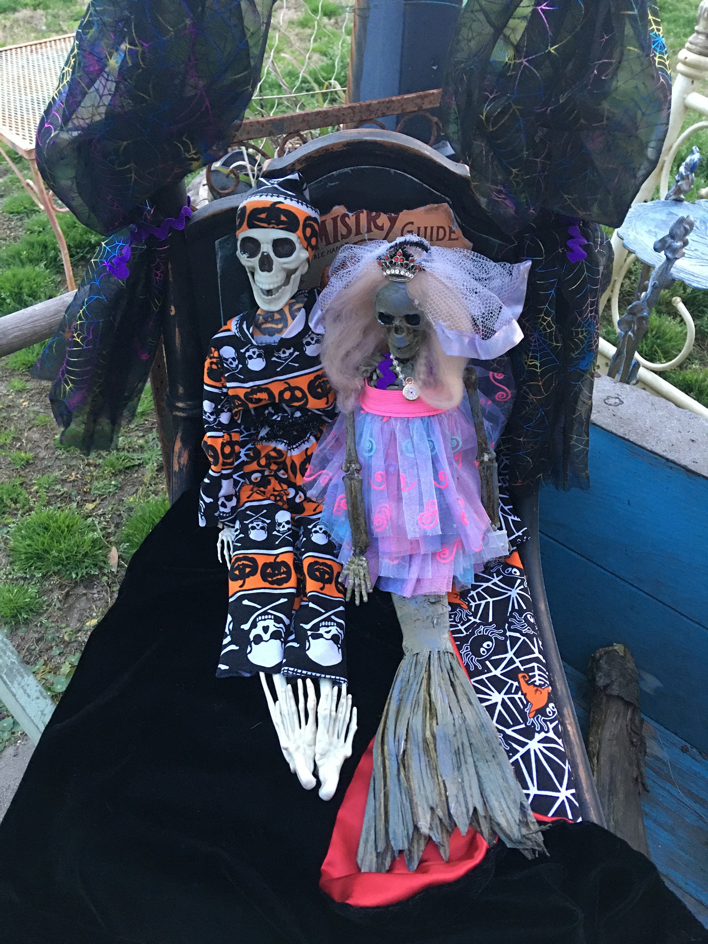 Mr. and Mrs. Skeleton bones distressed bed with Ouija board | Etsy