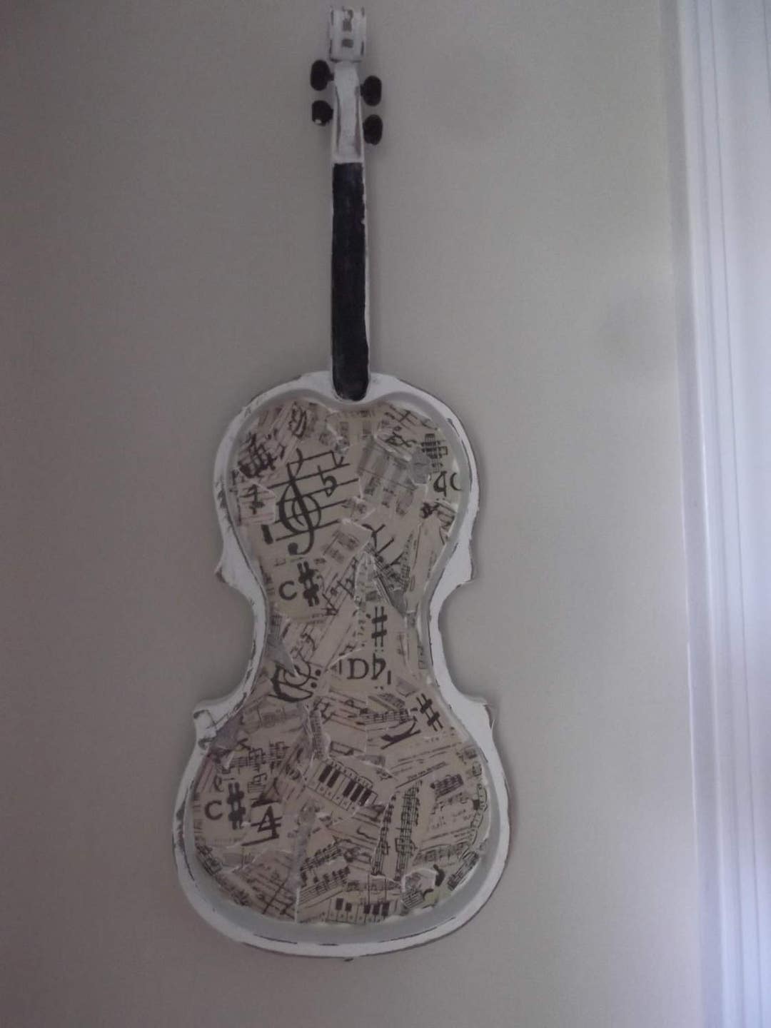 Vintage Violin Shelf Shadow Box. Distressed Violin Shelf, Music Paper ...