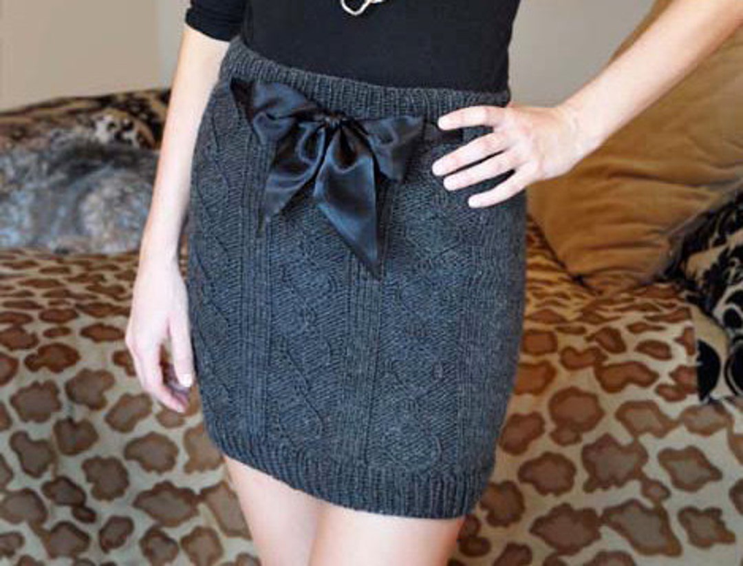 Cables and Curves Grey Cable Knit Skirt With Bow Knitting Pattern ...