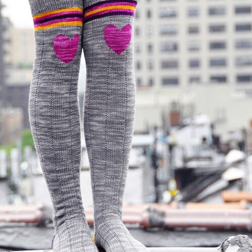 Roller Girl Heart Knee Patch Over the Knee Socks With Stripes - Etsy