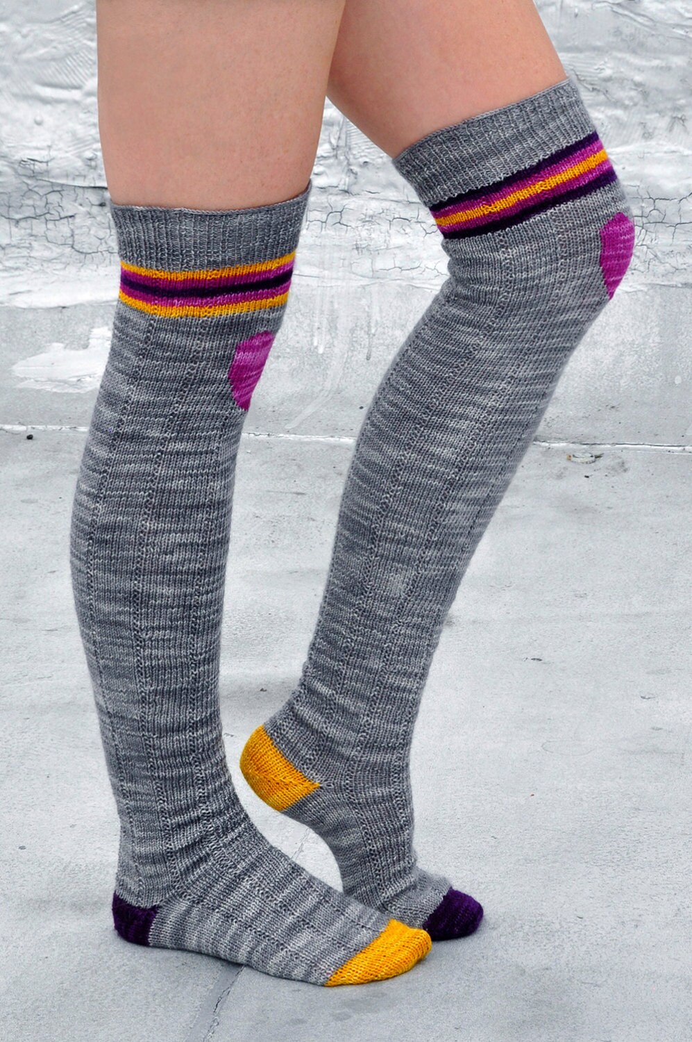 Roller Girl Heart Knee Patch Over the Knee Socks With Stripes KNITTING ...