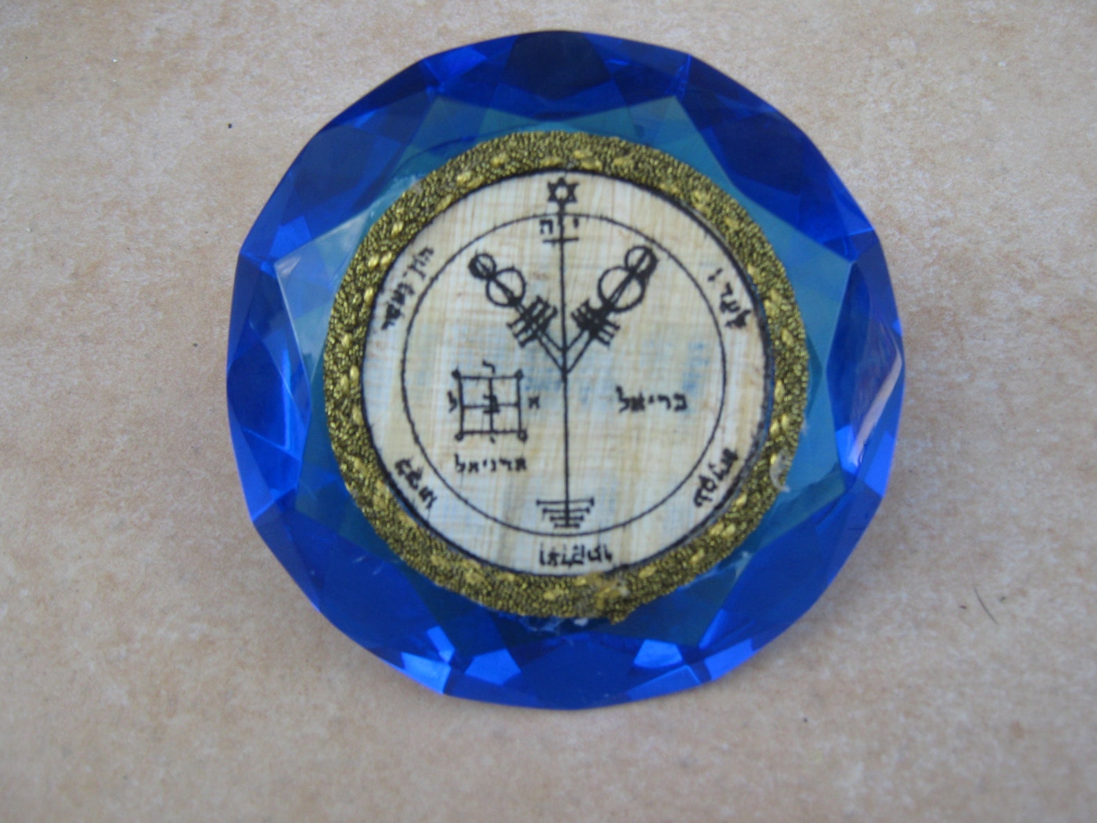 Fourth Pentacle of Jupiter on Egyptian Papyrus on Blue Crystal Diamond ...