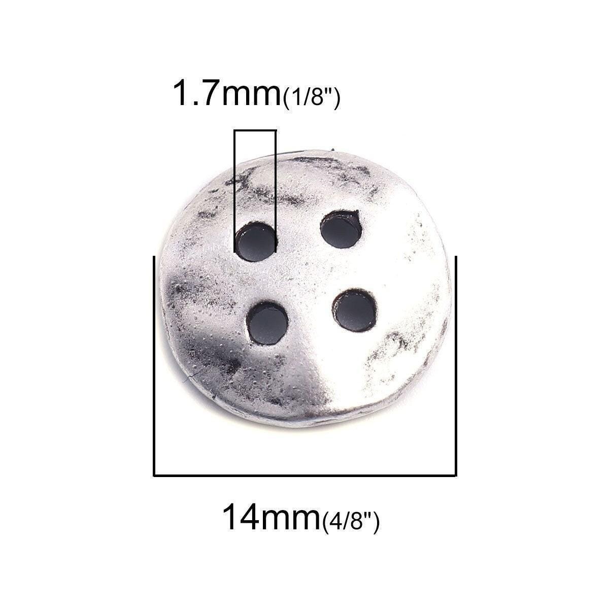 10 Antiqued Silver Metal Buttons 14mm X 14mm - 4 Hole Silver Button ...