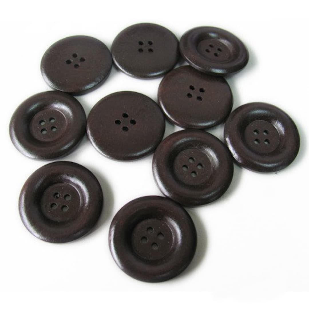 10 Large Dark Brown Coffee Wooden Button - 35mm - Approx. 1 3/8 Inch ...