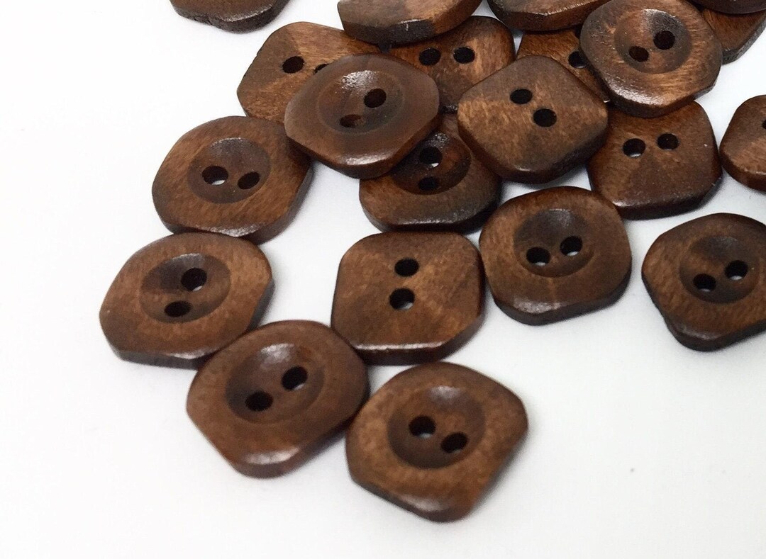 4 Dark Brown Wooden Buttons - Square - Round Corners - 15mm - 2 Hole ...