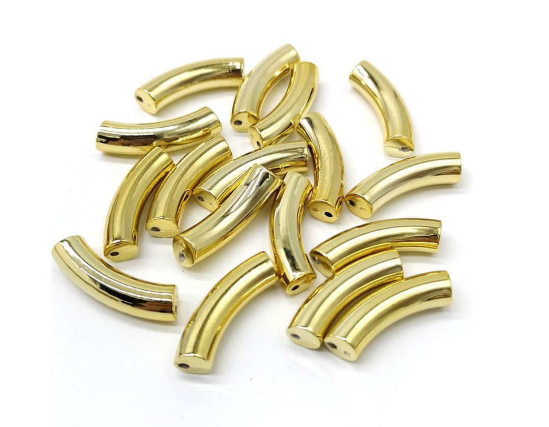 Gold Tube Beads - 33mm X 8mm - Gold Finish Bamboo Acrylic Tube Bead for ...