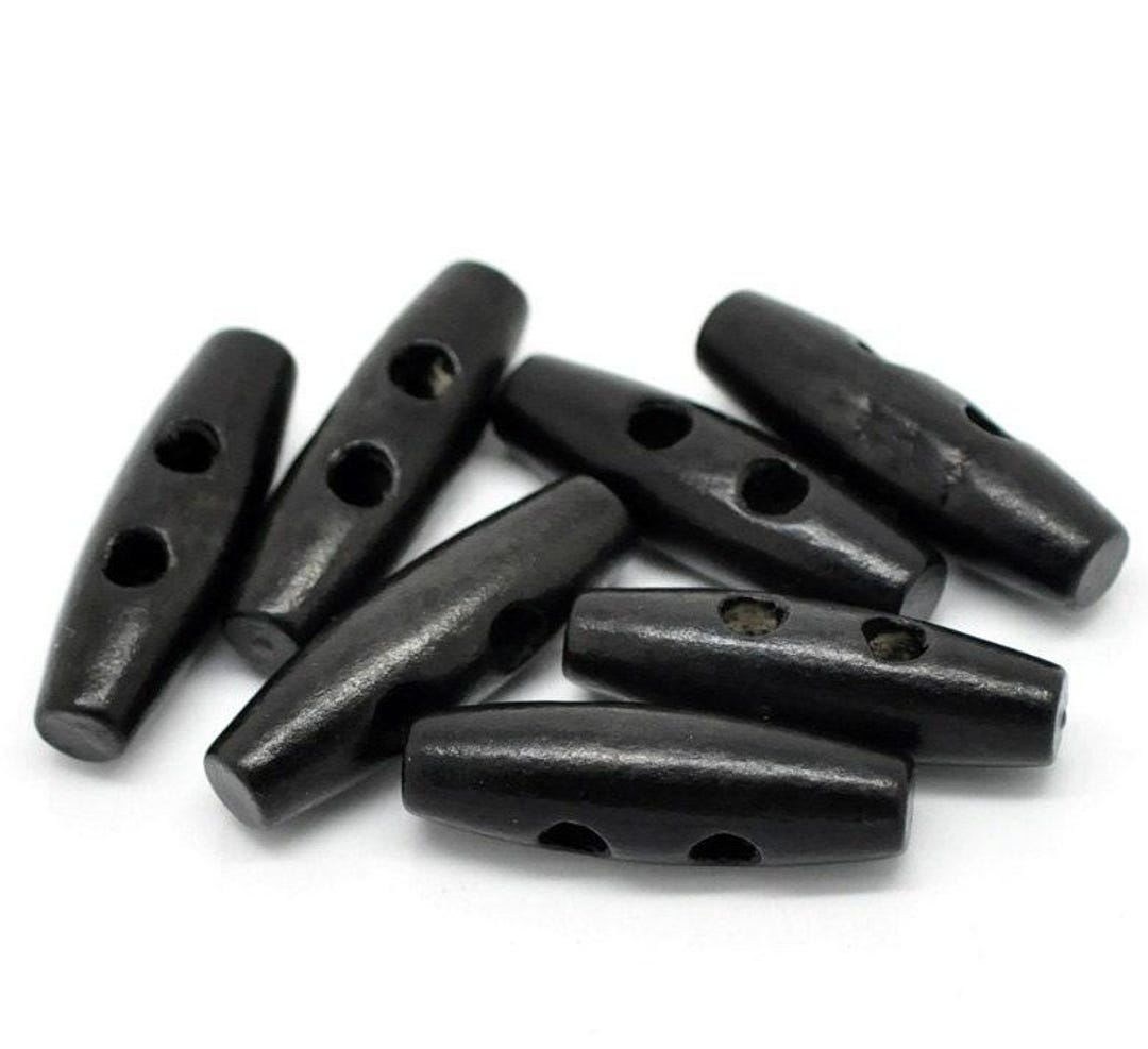 5 Toggle Wooden Buttons - Black Finish - 3.5x1.1cm (1-3/8"x3/8") - Wood ...