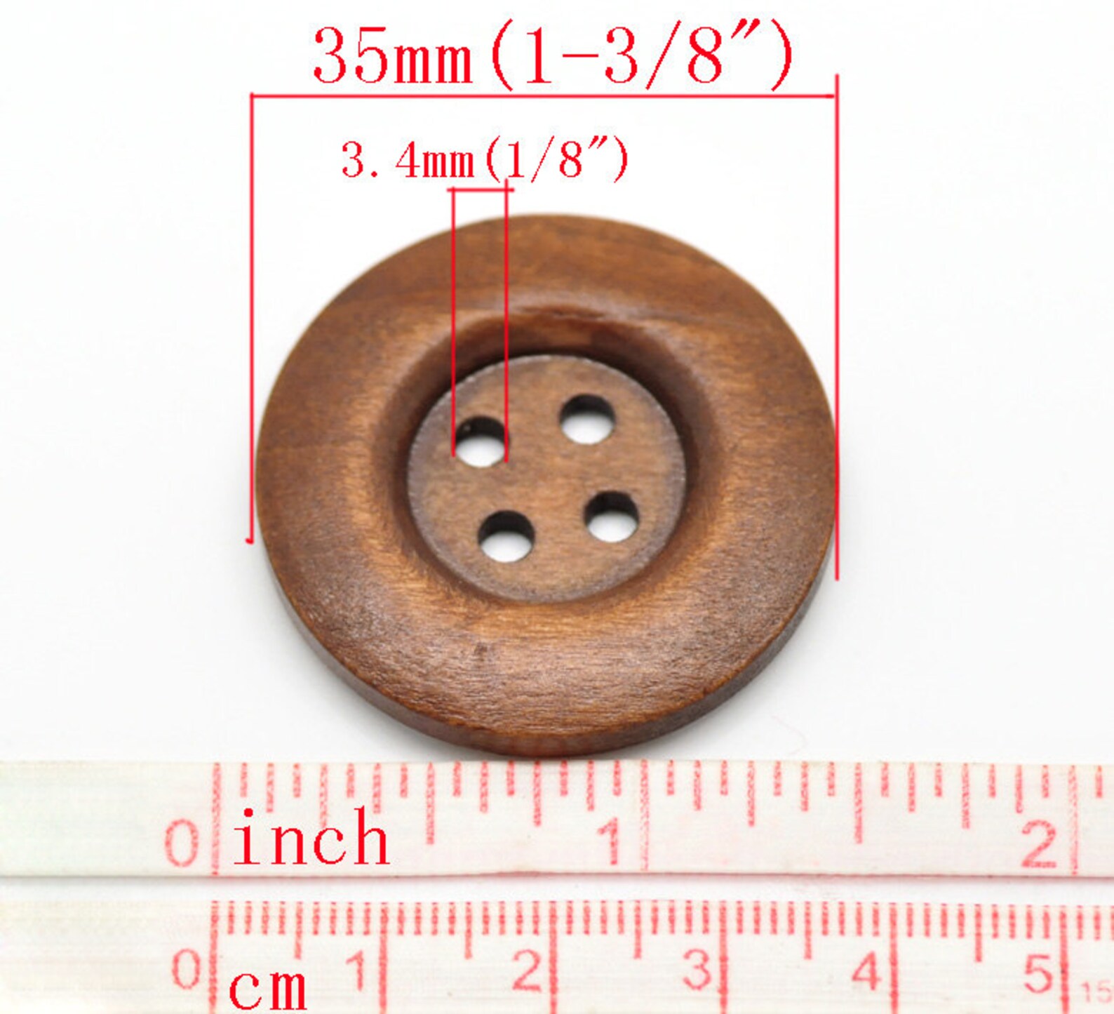 Large Brown Wooden Button 35mm 1 3/8 inch 4 hole Wood | Etsy