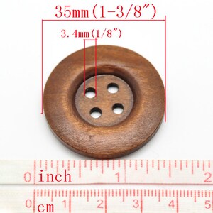 Large Brown Wooden Button - 35mm - 1 3/8 Inch - 4 Hole - Wood Buttons ...