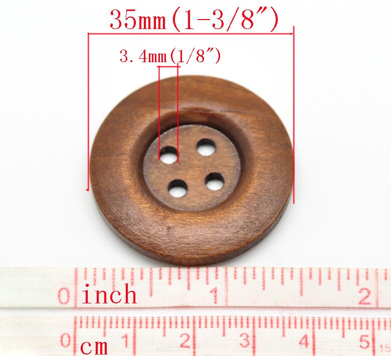 Large Brown Wooden Button 35mm 1 3/8 Inch 4 Hole Wood - Etsy