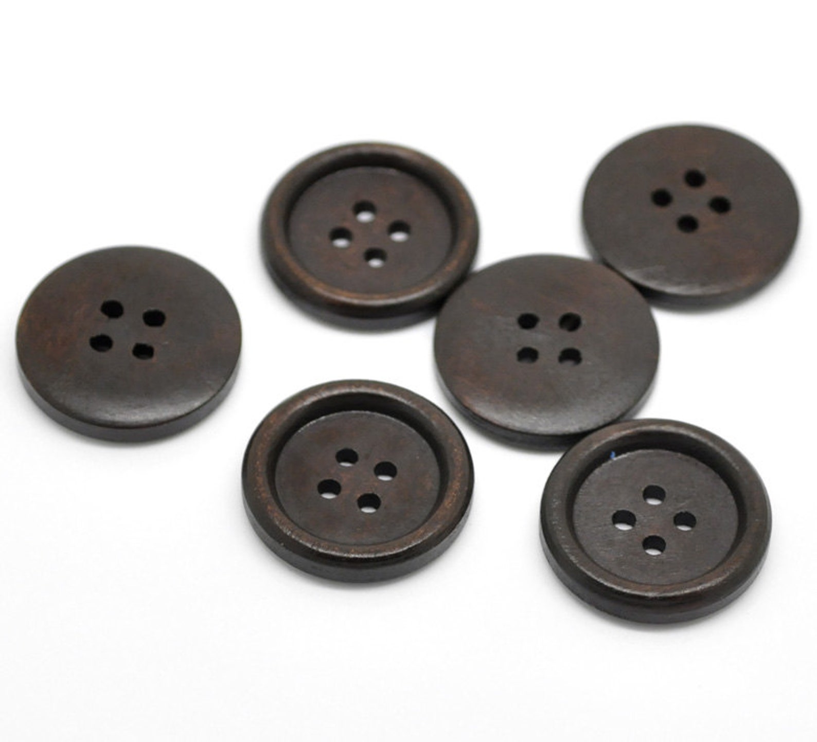Dark Brown Wood Buttons - 25mm - 4 Holes - Round Wooden Sewing Buttons ...