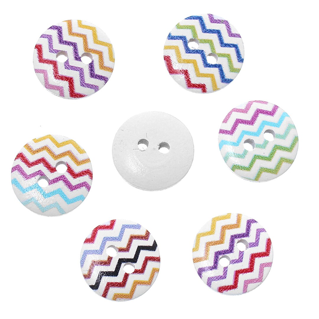 Mixed Color Wave Pattern Wooden Buttons - 15mm (5/8 Inch) - Multi Color ...