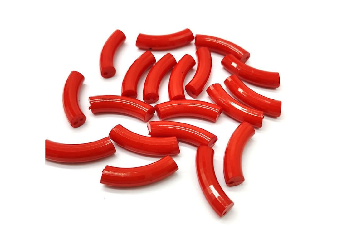 Red Tube Beads - 33mm X 8mm - Red Bamboo Acrylic Tube Bead for Stretch ...