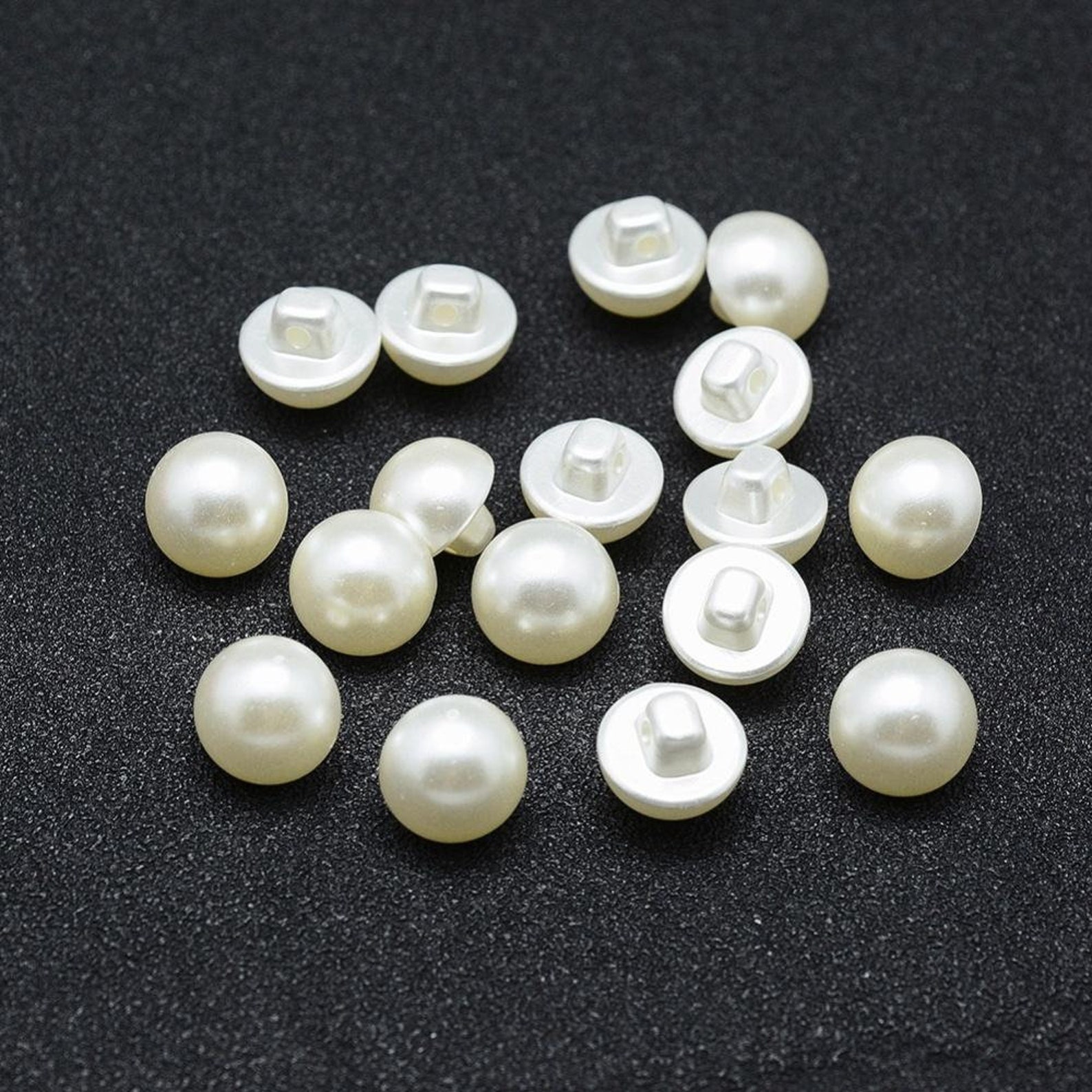 White Faux Pearl Buttons - Creamy White - Shank - 10mm X 9mm - Acrylic ...