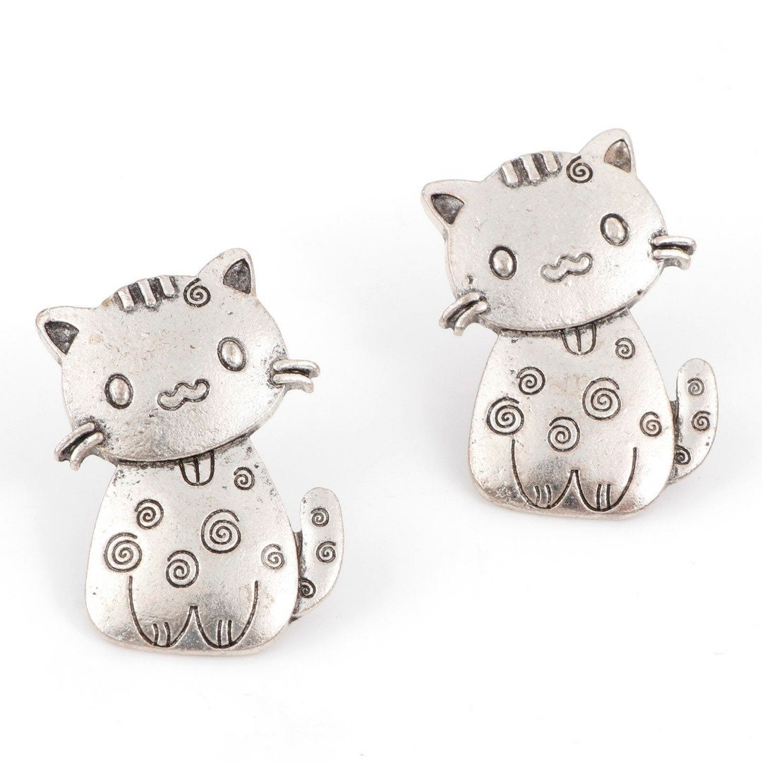 Silver Cat Buttons | Metal Shank Button | Kitty Buttons | Large 38mm ...
