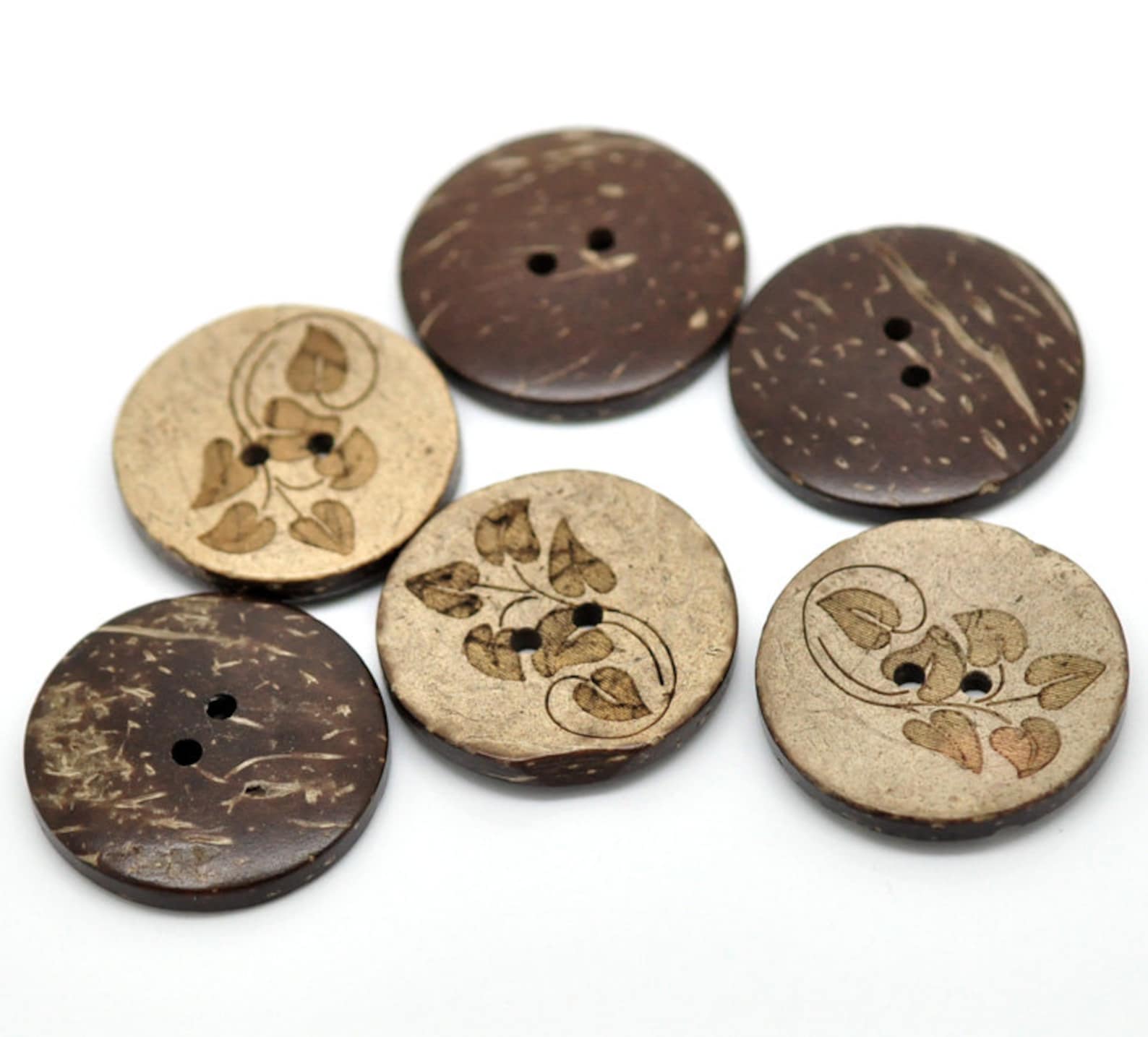 5 Large Wooden Buttons - 1 Inch - 28mm - Wood Buttons - Leaf Pattern ...