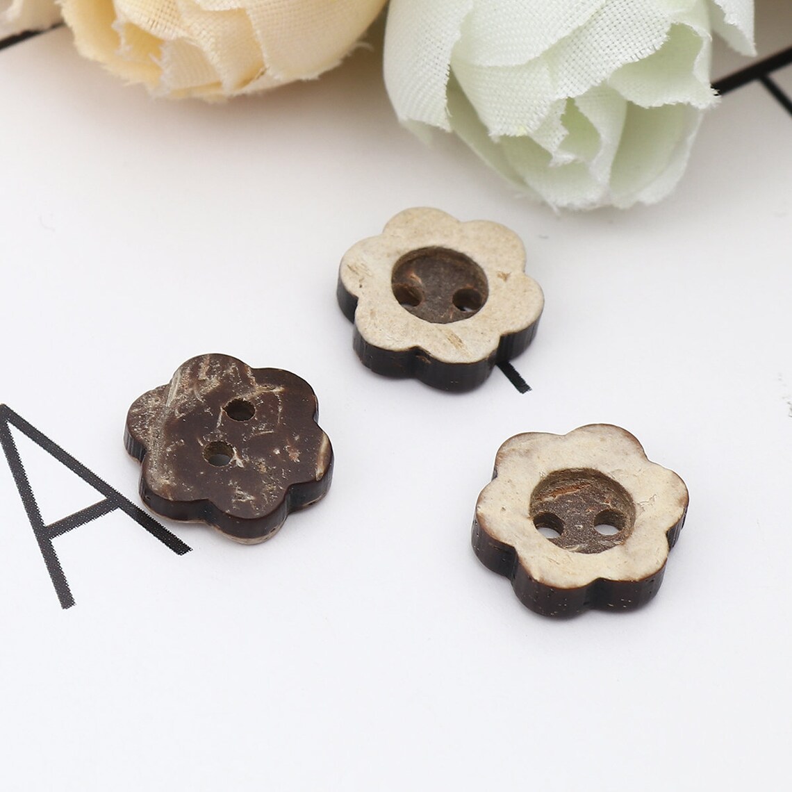 Coconut Wooden Button - 12mm - Flower Shape - Wood Buttons - Coconut ...