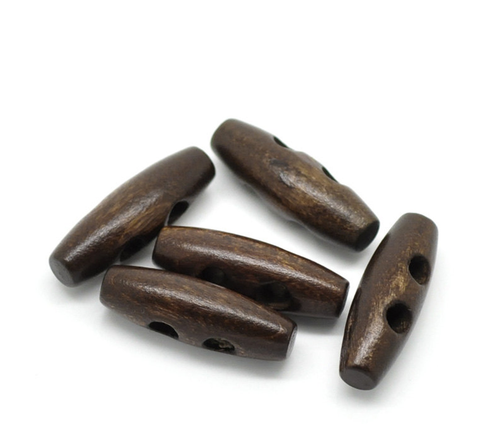 Toggle Wooden Buttons - Dark Brown Finish - 3x1cm (1-1/8"x3/8") - Wood ...