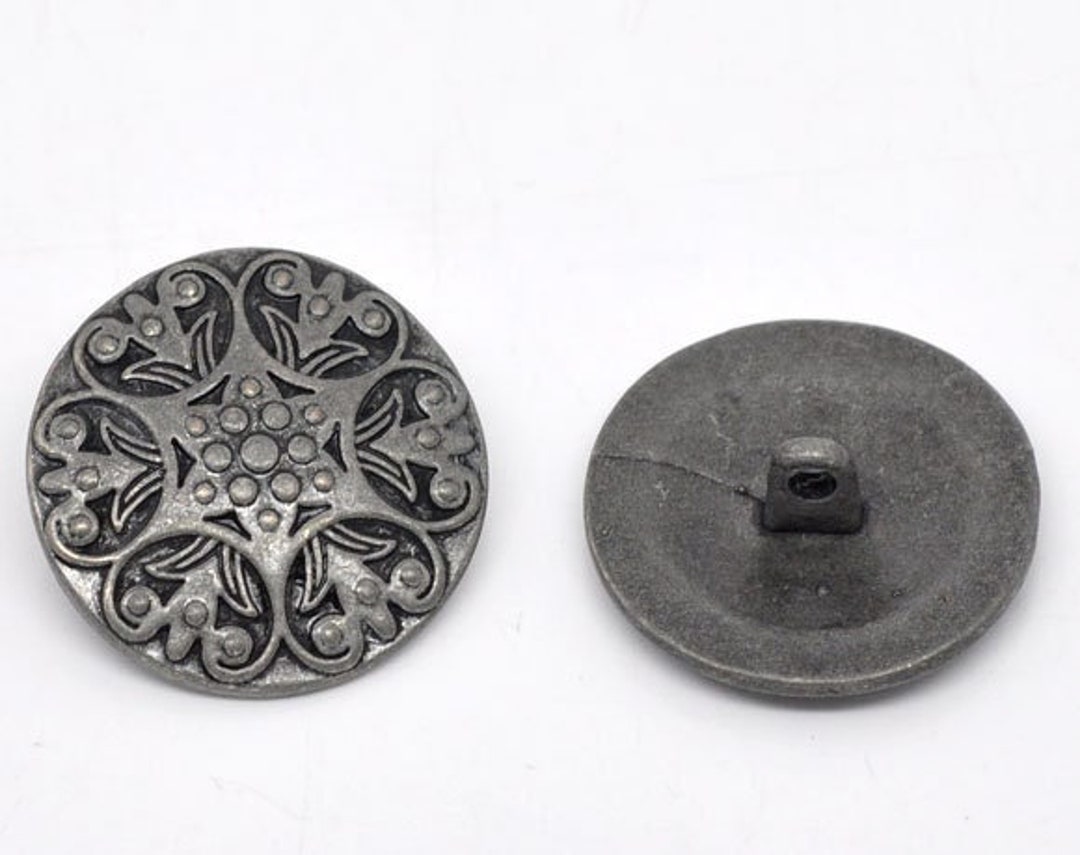 Antiqued Silver Metal Buttons - Shank - 25mm (1 Inch) - Metal Silver ...