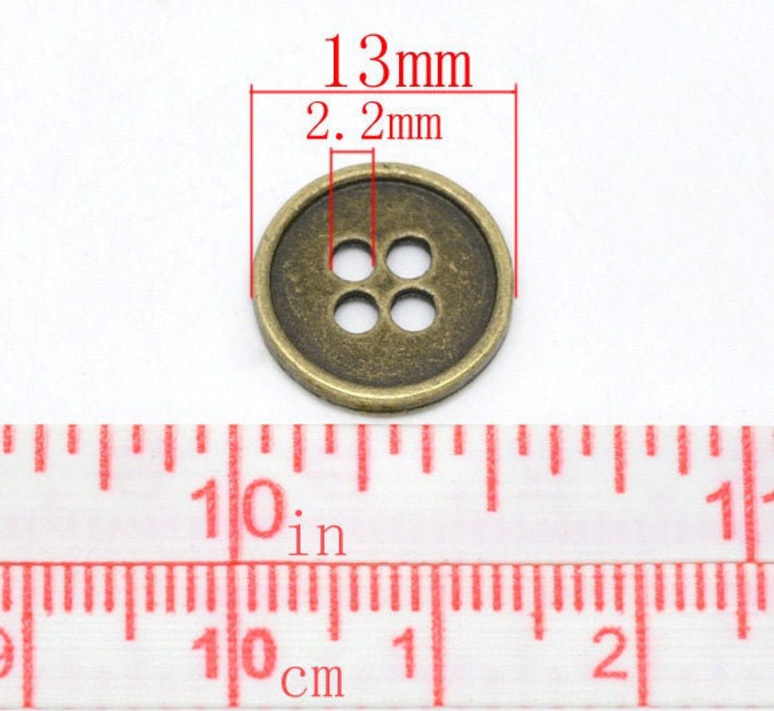 10 Antiqued Bronze Metal Buttons Charm Pendant - 15mm - 4 Hole - Metal ...