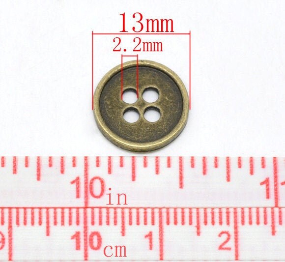 10 Antiqued Bronze Metal Buttons Charm Pendant - 15mm - 4 Hole - Metal ...