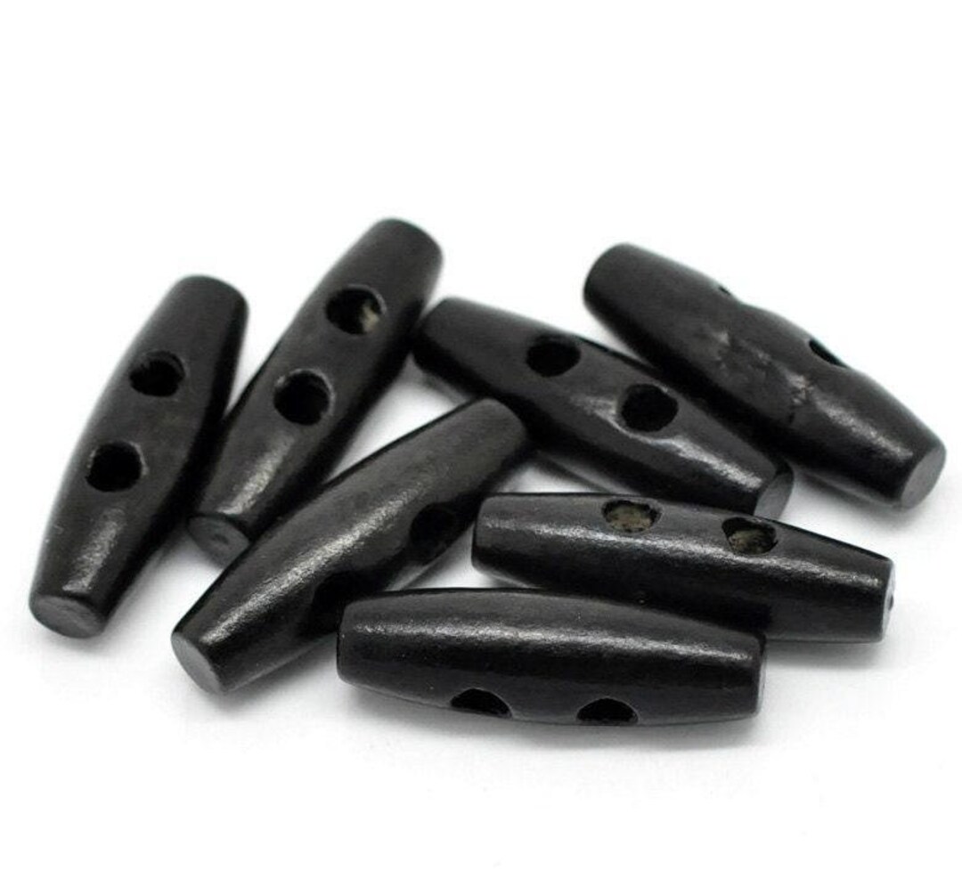 5 Toggle Wooden Buttons - Black Finish - 3.5x1.1cm (1-3/8"x3/8") - Wood ...