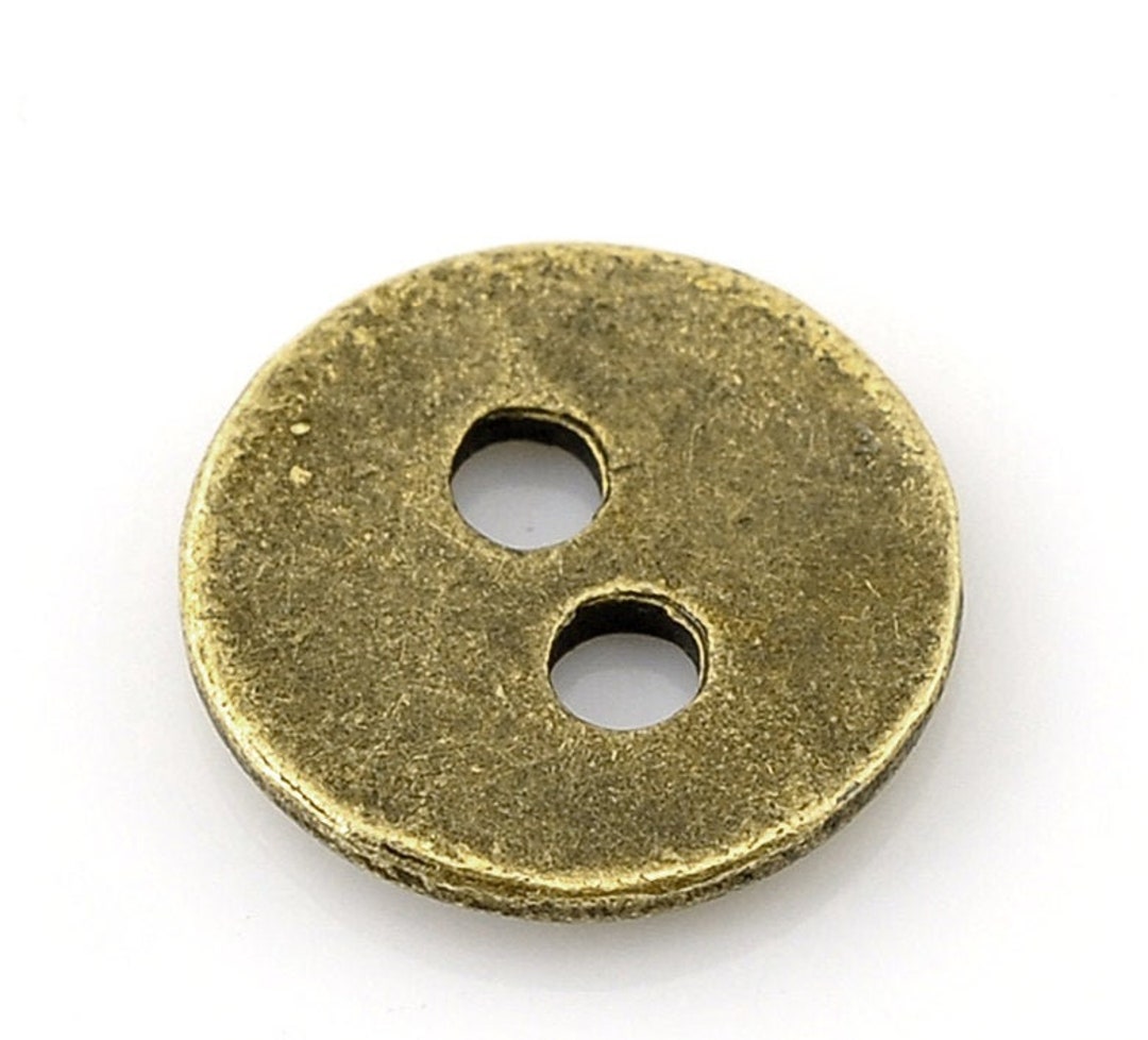 25 Antique Bronze Metal Button - 2 Holes - 11mm (3/8") - Sewing Metal ...