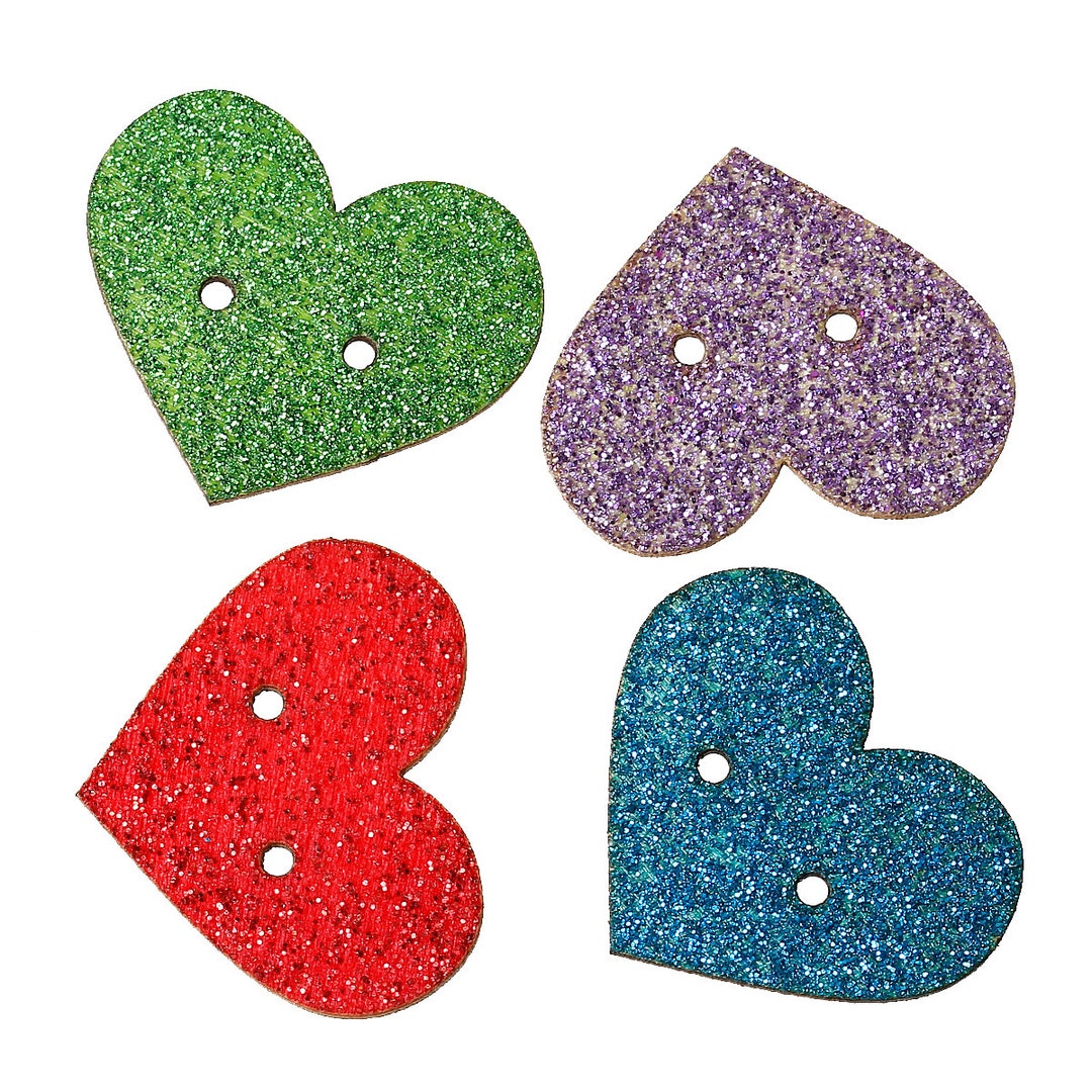 Glitter Heart Mixed Color Wooden Buttons - 30mm X 25mm (1 1/8" X 1 ...