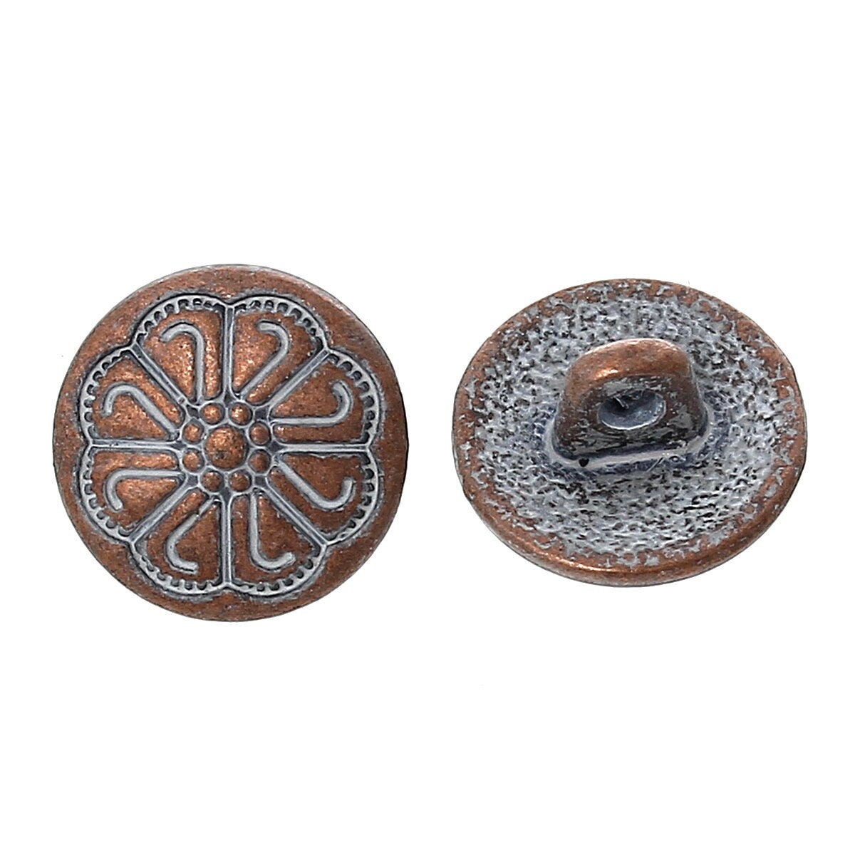 Metal Shank Sewing Buttons - Round Antique Copper White Metal Shank Sewing Buttons - Round Antique Copper White