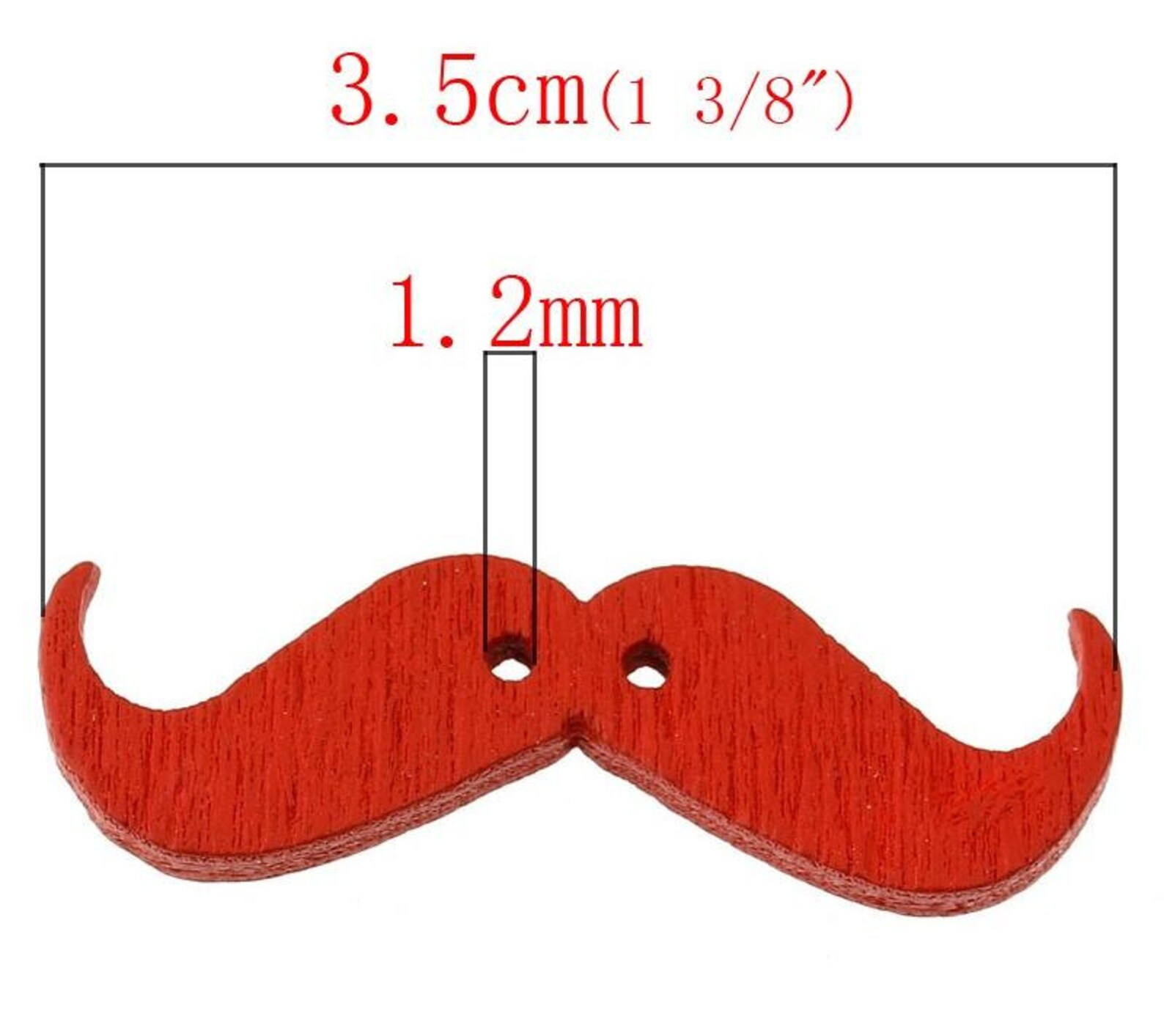 5 Mustache Wooden Beads - 3.5cm X 1.1cm (1 3/8" X 3/8") - Wood Randomly ...