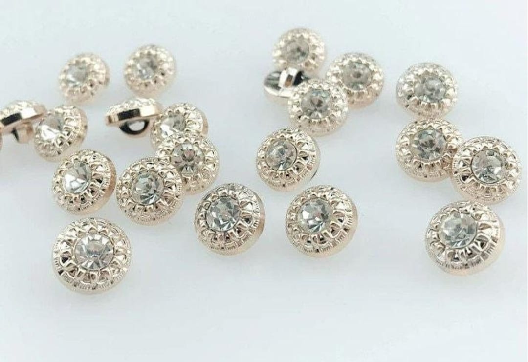 Gold Plated Rhinestone Acrylic Buttons - 11mm - Shank - Gold Resin ...