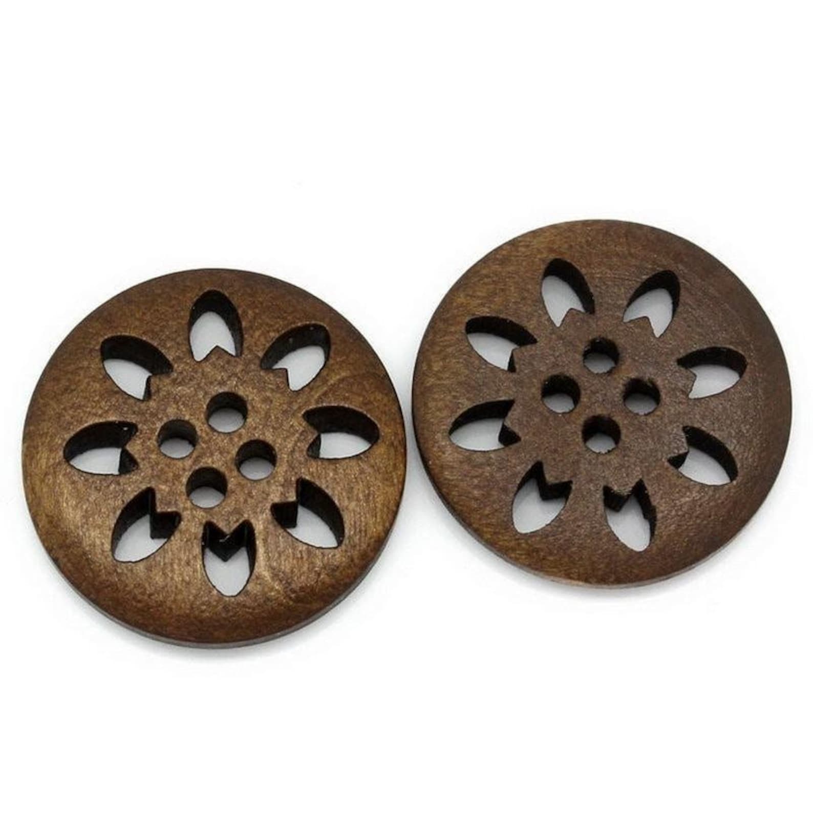 Brown Carved Wooden Buttons 25mm approx. 1 Inch 2 Hole | Etsy