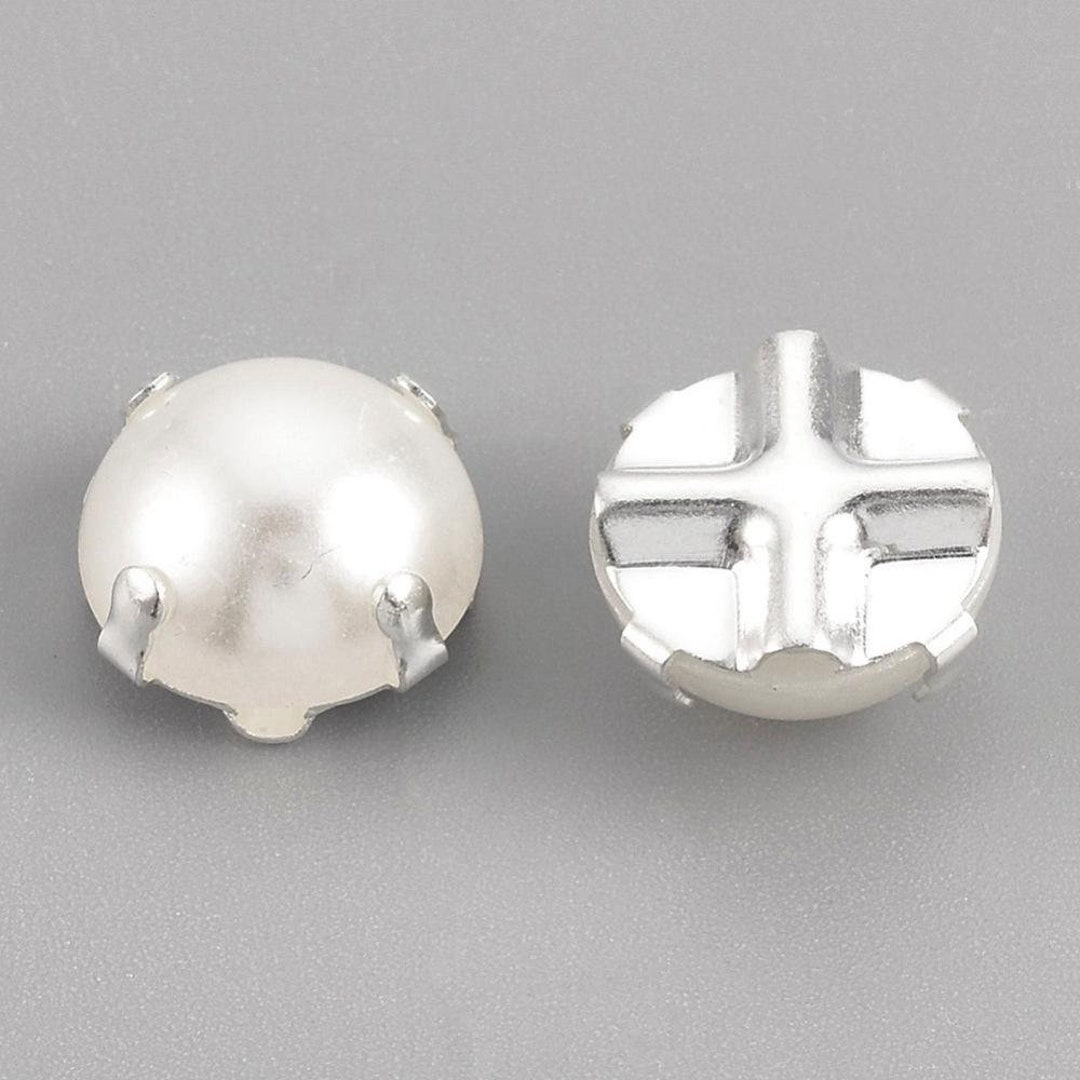 White Faux Pearl Buttons - Creamy White - Silver- 8mm - Acrylic (01s ...