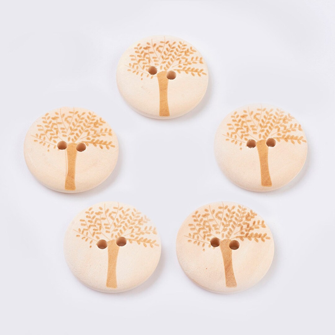 10 Large Natural Wooden Buttons - Tree of Life Pattern - 30mm (1.1 Inch ...