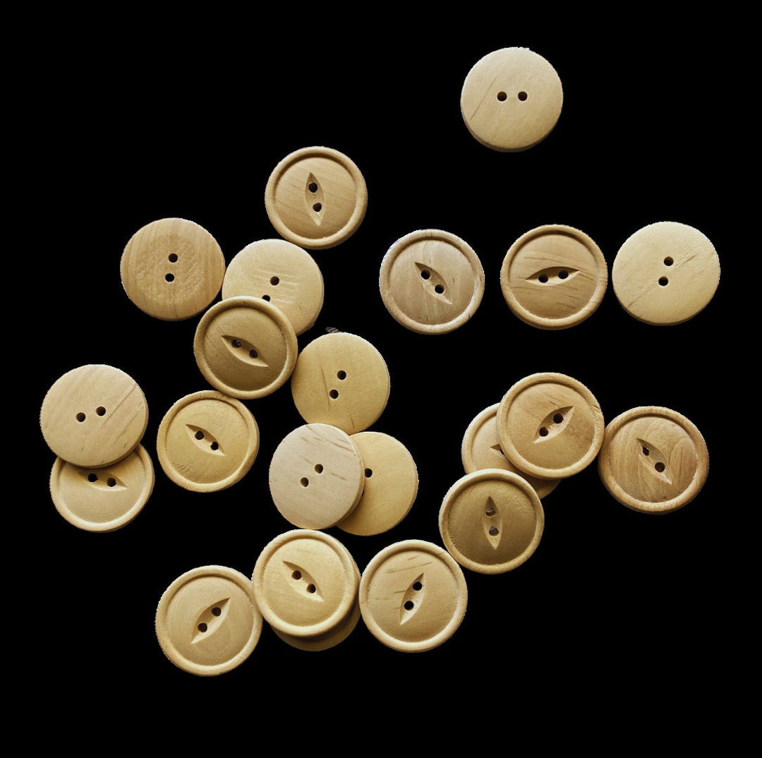 Natural Wooden Buttons 25mm 1 Inch 2 Hole Fish Eye Design Natural ...