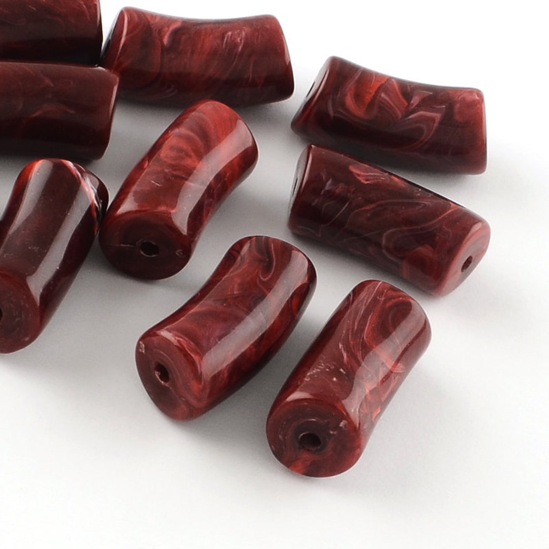 Dark Red Tube Bead, Marbled Effect, Faux Gemstone, Acrylic Beads ...