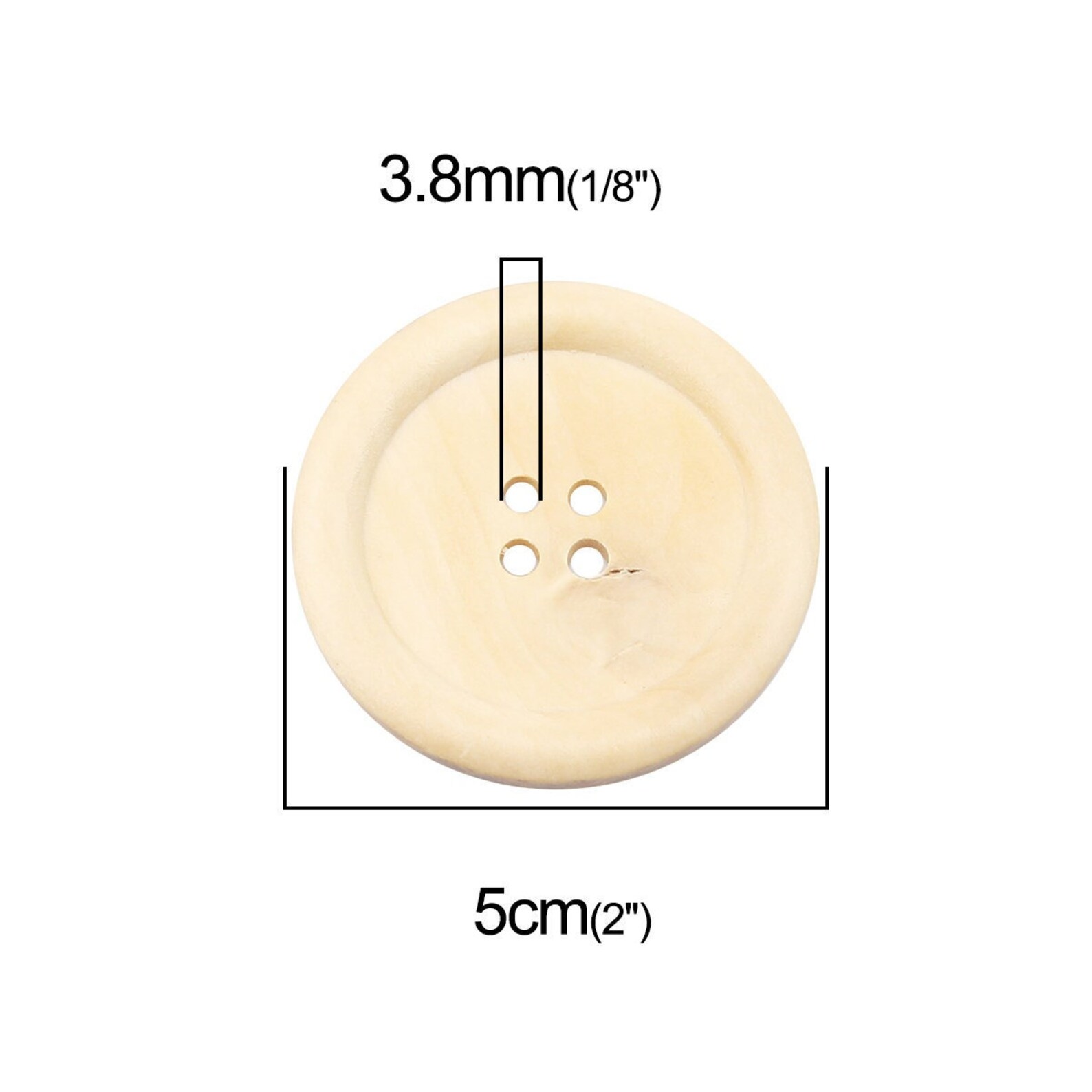 5 Extra Large Natural Wooden Button - 5cm - 2 Inch - 4 Hole - Wood ...