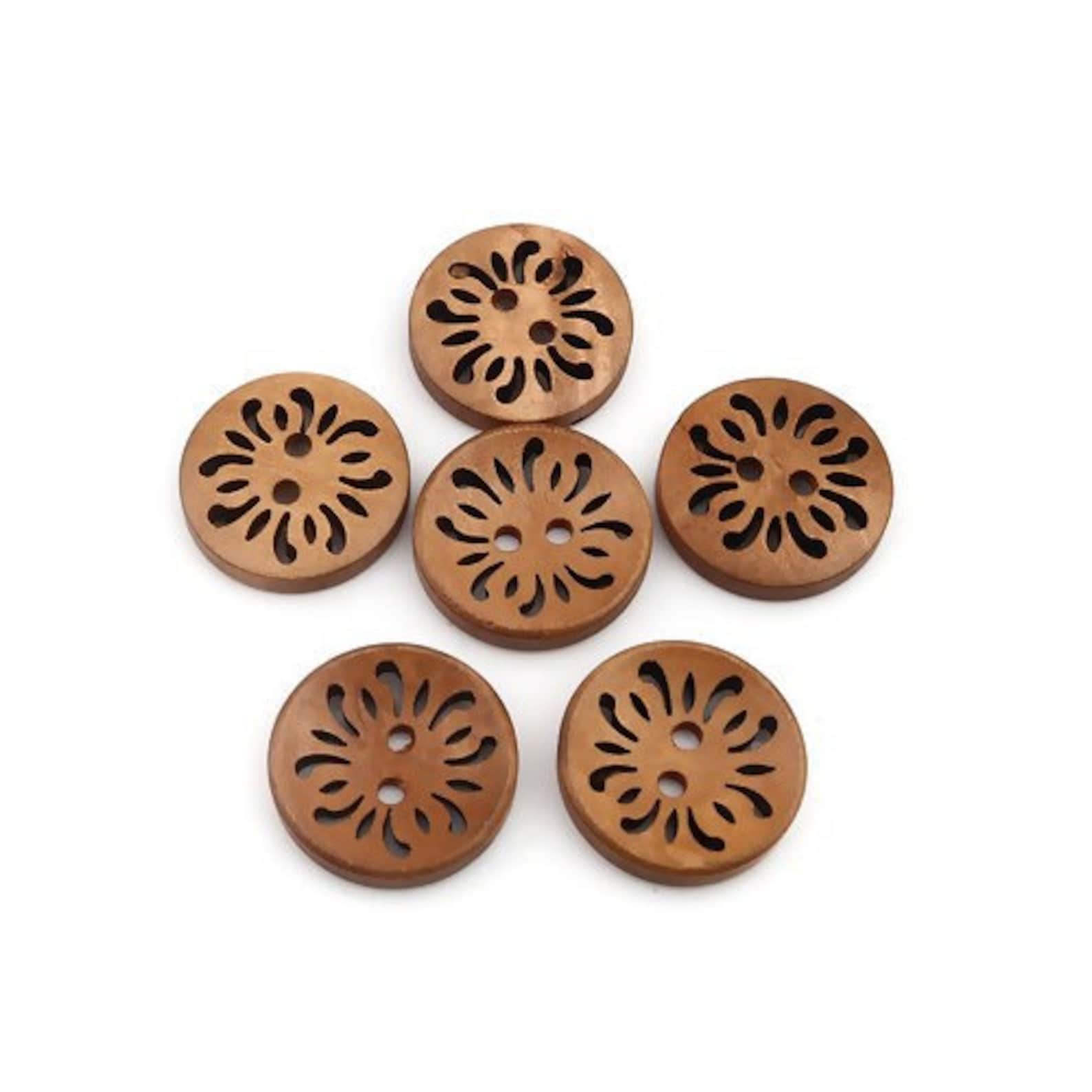 Brown Coffee Carved Wooden Buttons 23mm approx. 1 Inch 2 | Etsy
