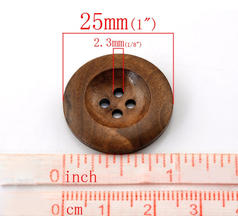 100 Brown Wooden Buttons - 25mm (1 Inch) - 4 Holes - Round Sewing Wood ...