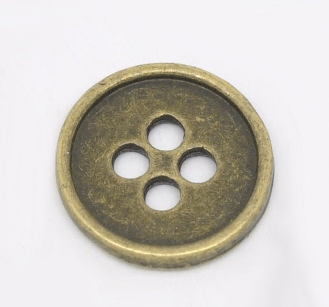 10 Antiqued Bronze Metal Buttons Charm Pendant - 15mm - 4 Hole - Metal ...