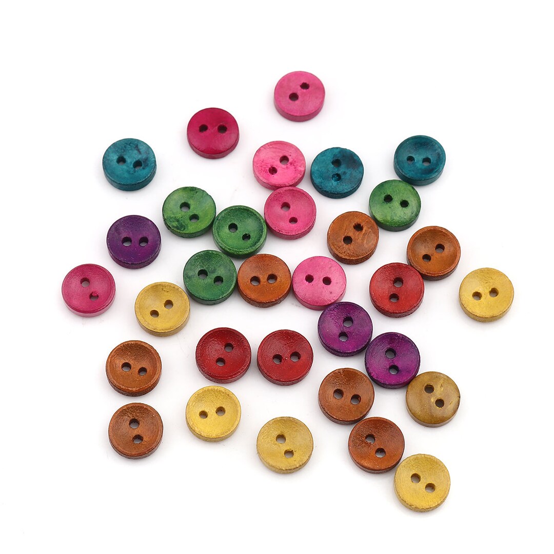 Wooden Mini Buttons - 10mm - Mixed Colors - 2 Hole - Mixed Color Wood ...